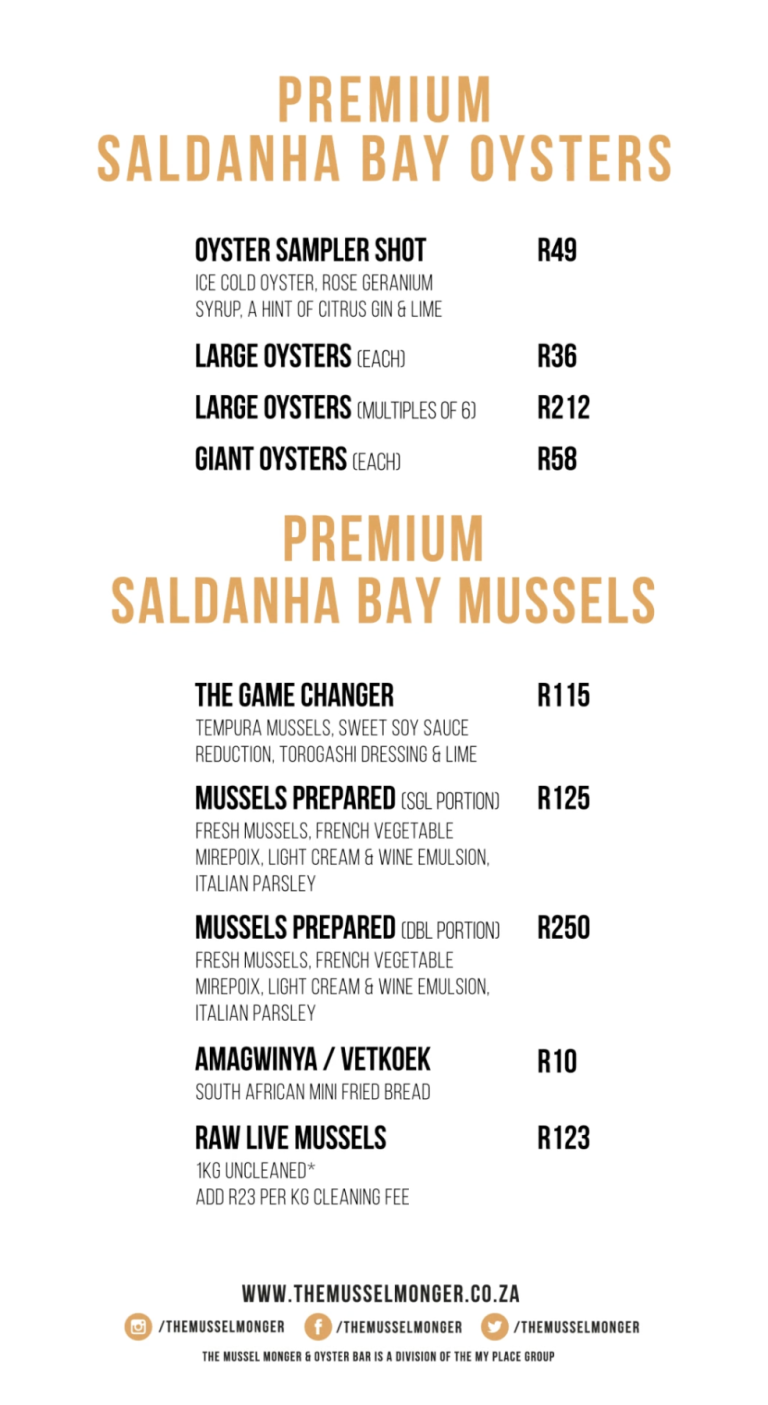 Menu - Mussel Monger